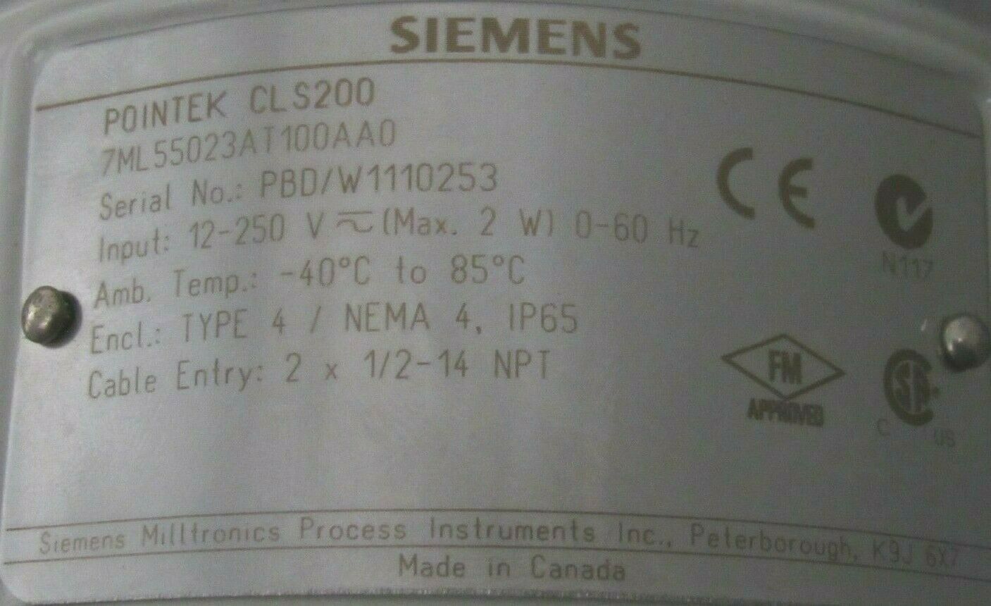 NEW SIEMENS 7ML55023AT100AA0 POINTEK CL S200 LEVEL SWITCH - SB ...