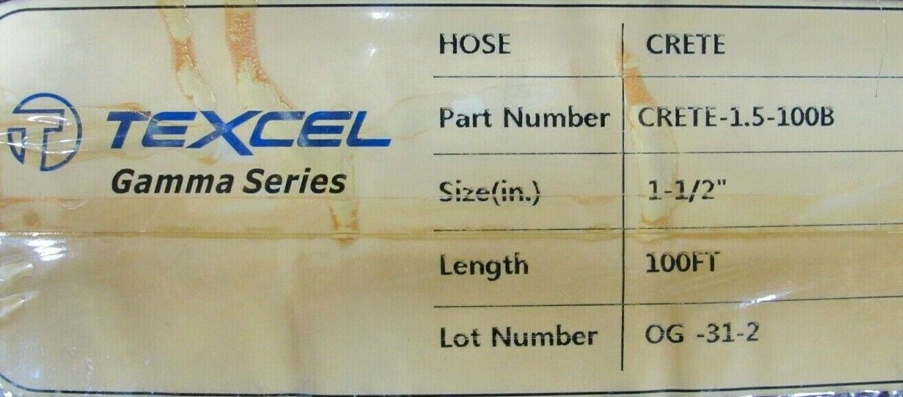 NEW TEXCEL CRETE-1.5-100B CONCRETE HOSE 1-1/2" 100' CRETE15100B - SB ...