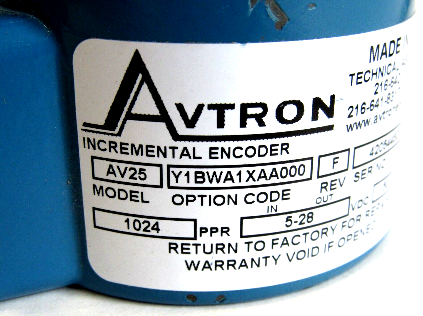 USED AVTRON AV25 Y1BWA1XAA000 INCREMENTAL ENCODER - SB Industrial ...