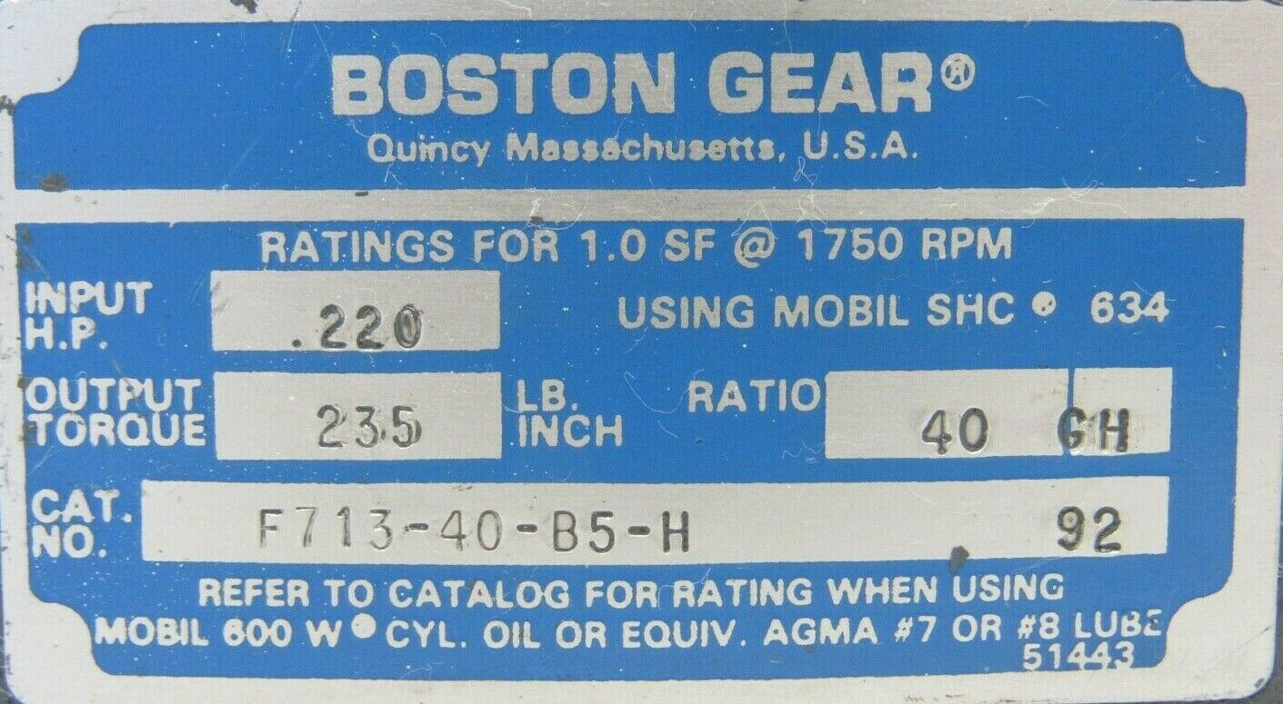NEW BOSTON GEAR F713-40-B5-H GEARBOX 40:1 F71340B5H - SB Industrial ...