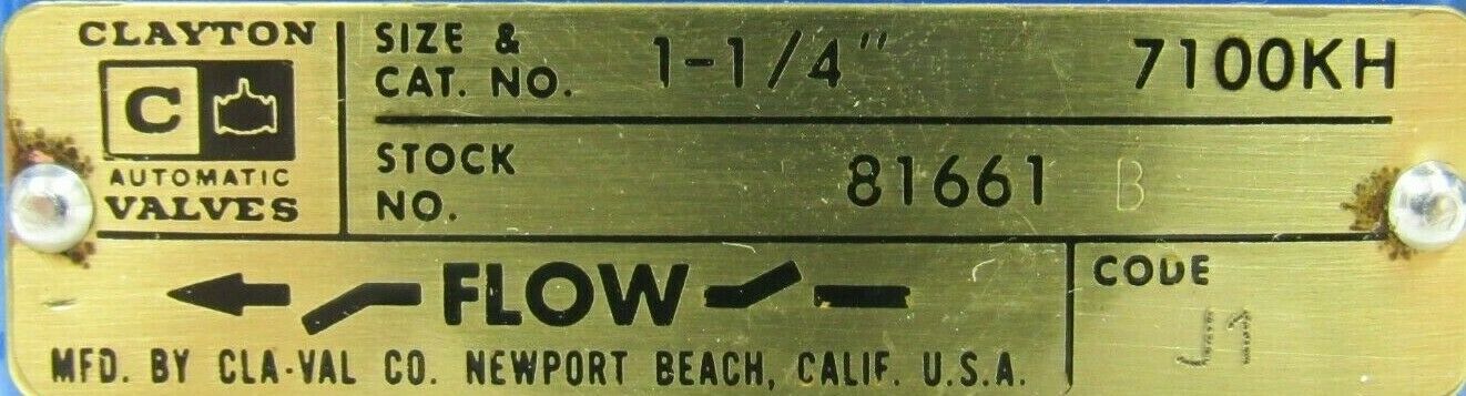 NEW CLAYTON 7100KH CONTROL VALVE 1-1/4" - SB Industrial Supply, Inc.