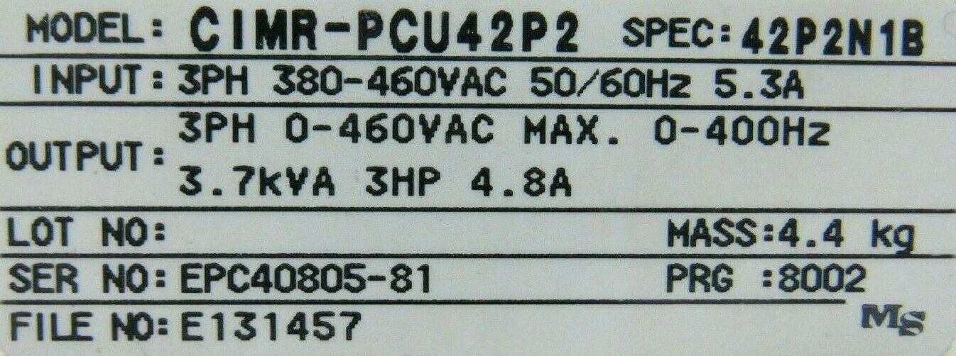 NEW EMS CIMR-PCU42P2 DRIVE SPEC 42P2N1B PC3-42P2 CIMRPCU42P2 - SB ...