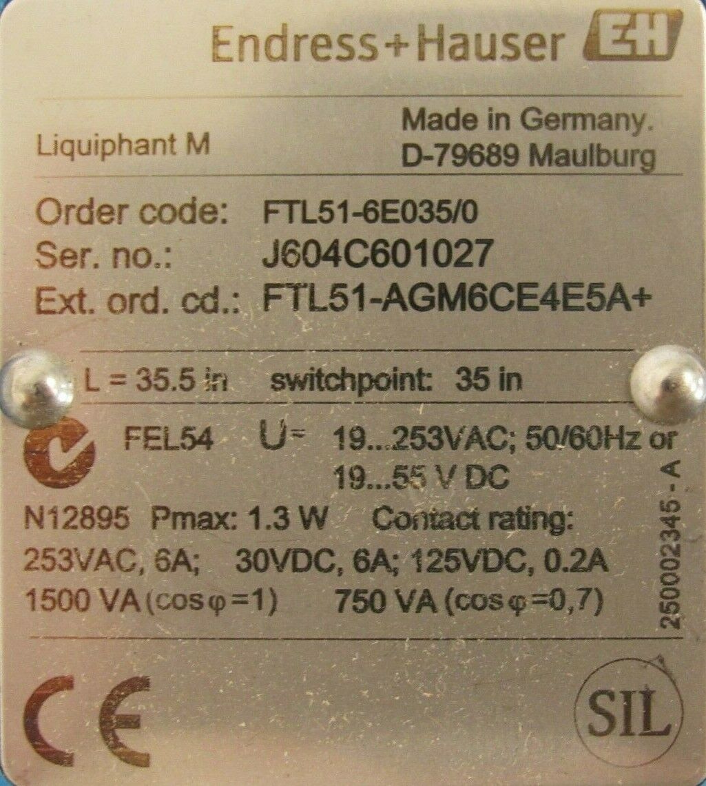 NEW ENDRESS HAUSER FTL51-6E035/0 LEVEL SWITCH FTL516E0350 FTL51 ...