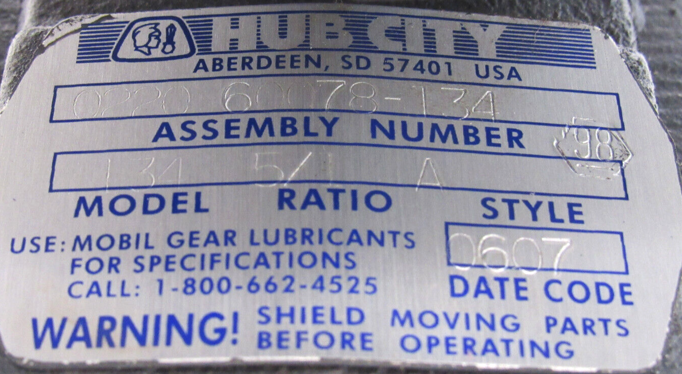 NEW HUB CITY 0220-60078-134 GEAR REDUCER 5:1 5/8" DIA. 022060078134 ...