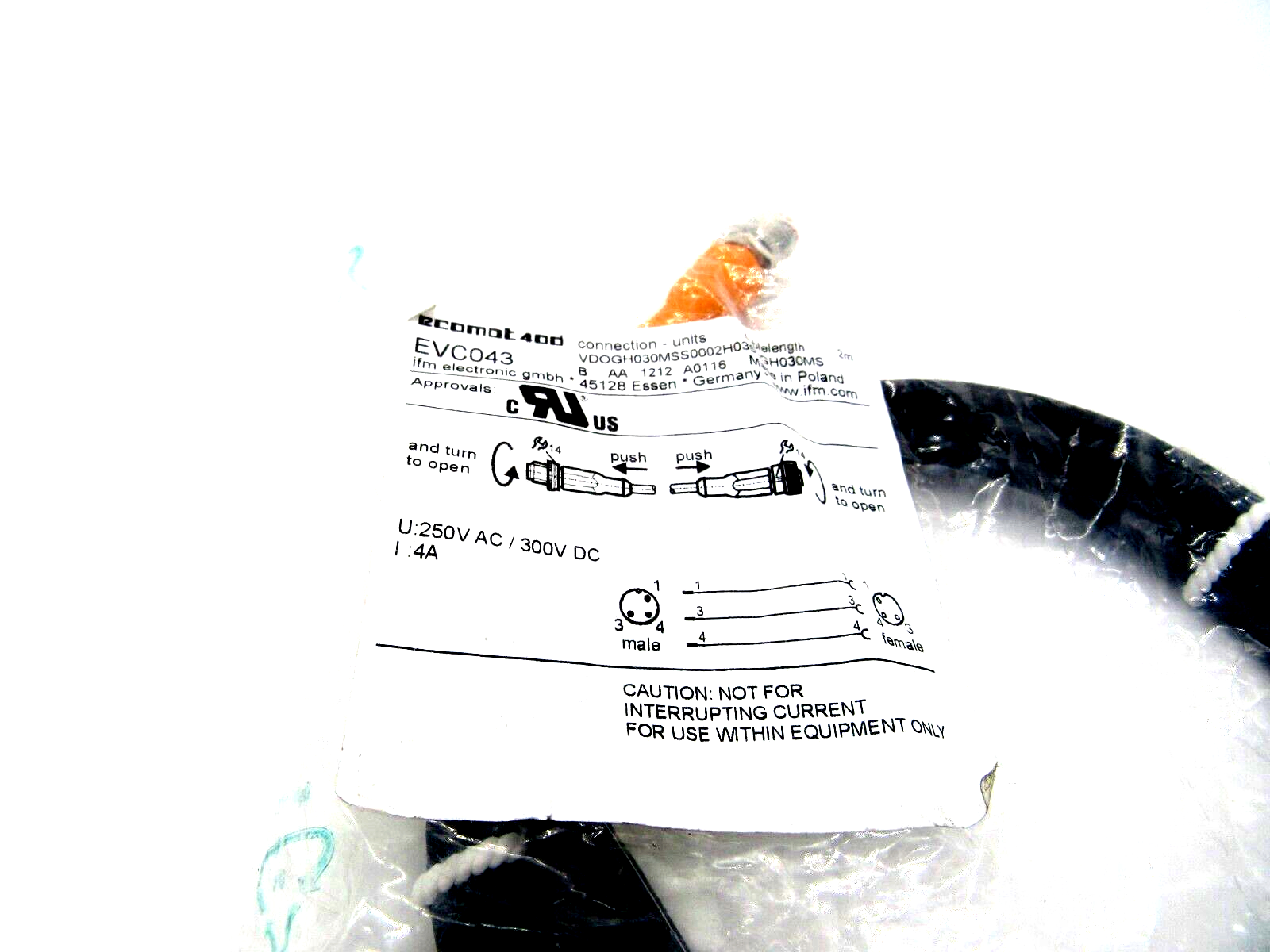 NEW LOT OF 2 IFM EFECTOR VDOGH030MSS0002H03STGH030MSS-EVC043 CABLE - SB ...