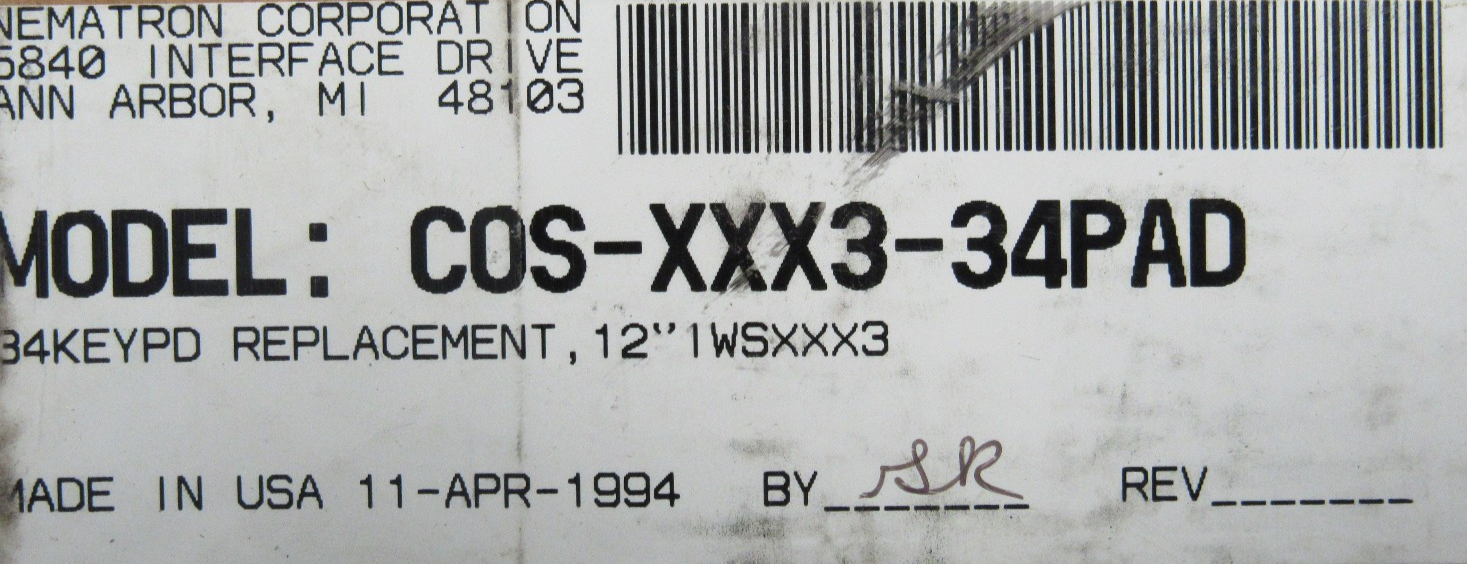 NEW NEMATRON COS-XXX3-34PAD KEYPAD COSXXX334PAD - SB Industrial Supply ...
