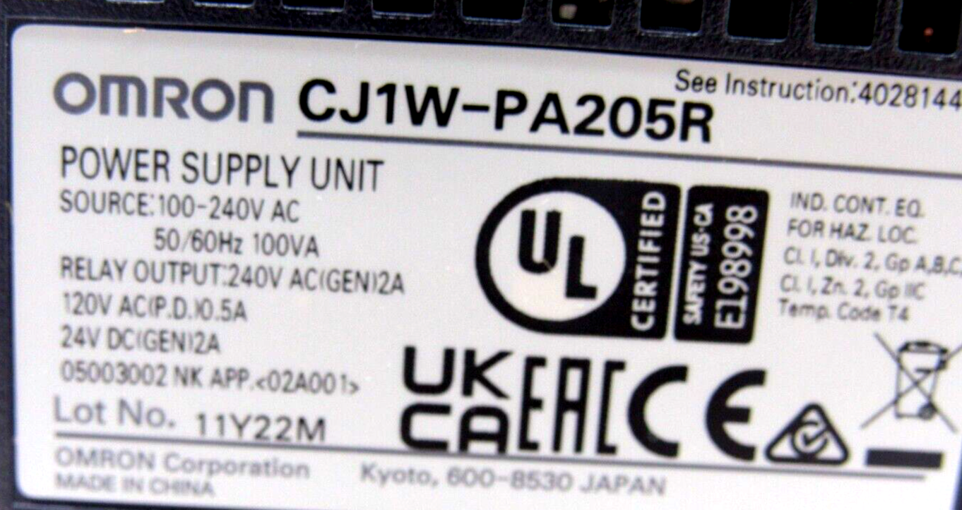NEW OMRON CJ1W-PA205R POWER SUPPLY UNIT CJ1WPA205R - SB Industrial ...