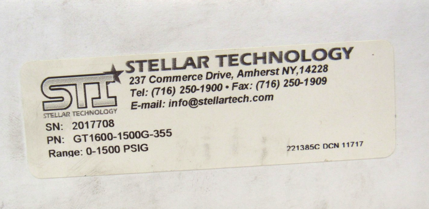 NEW STELLAR TECHNOLOGY GT1600-1500G-355 PRESSURE TRANSDUCER ...
