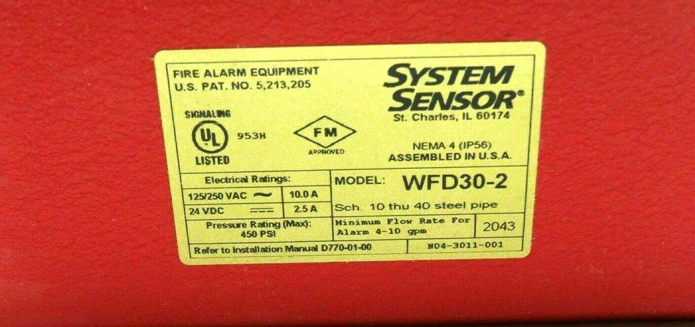 NEW SYSTEM SENSOR WFD30-2 WATERFLOW DETETOR WFD302 - SB Industrial ...