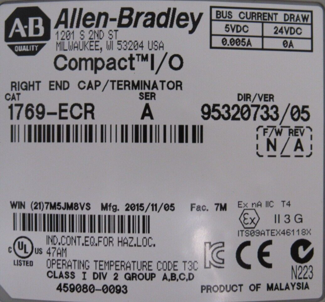 USED ALLEN BRADLEY 1769-L27ERM-QBFC1B COMPACT LOGIX CONTROLLER SER.A ...