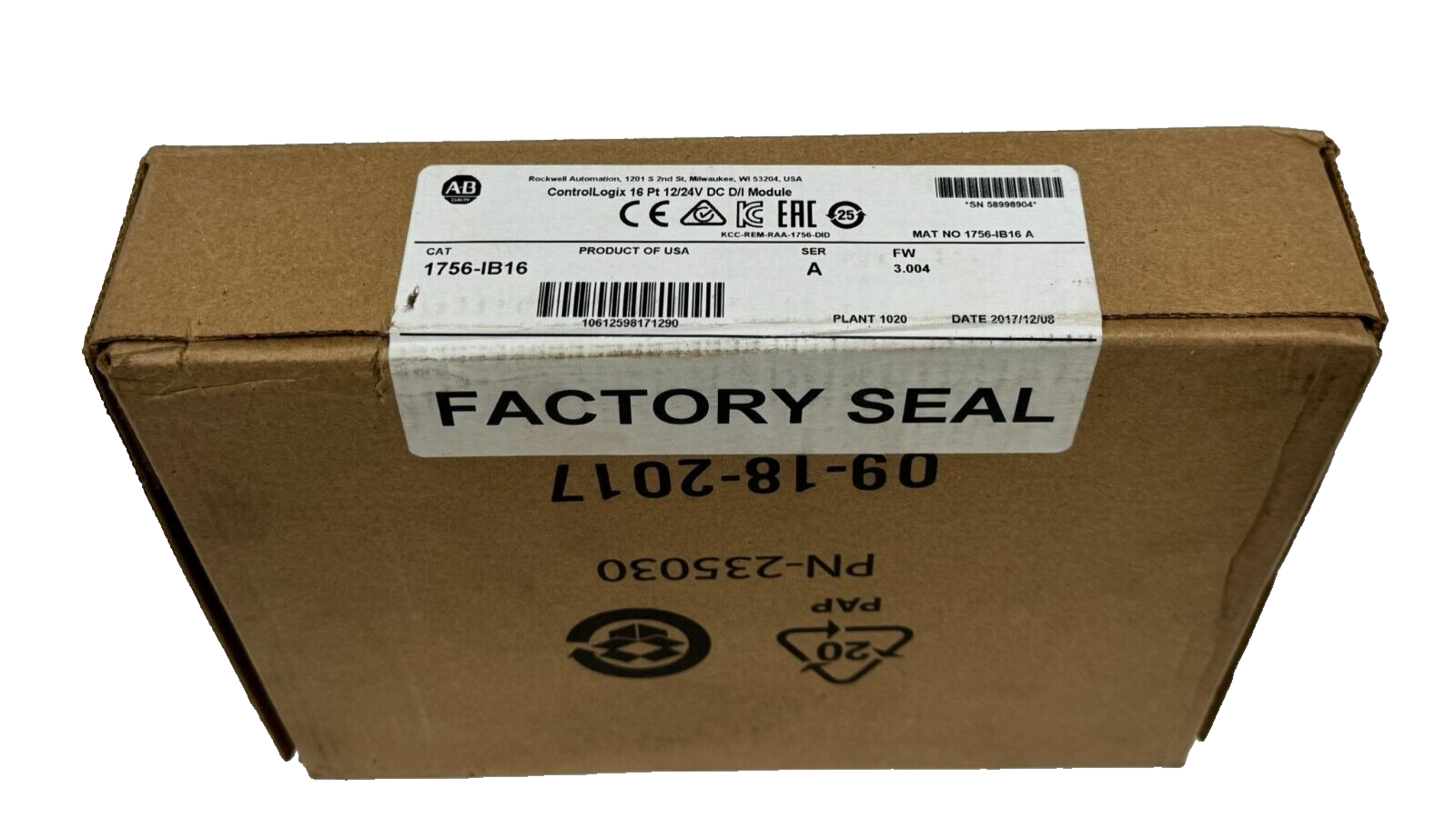 ALLEN BRADLEY 1756-IB16 CONTROLLOGIX INPUT MODULE SER. A NEW SEALED ...