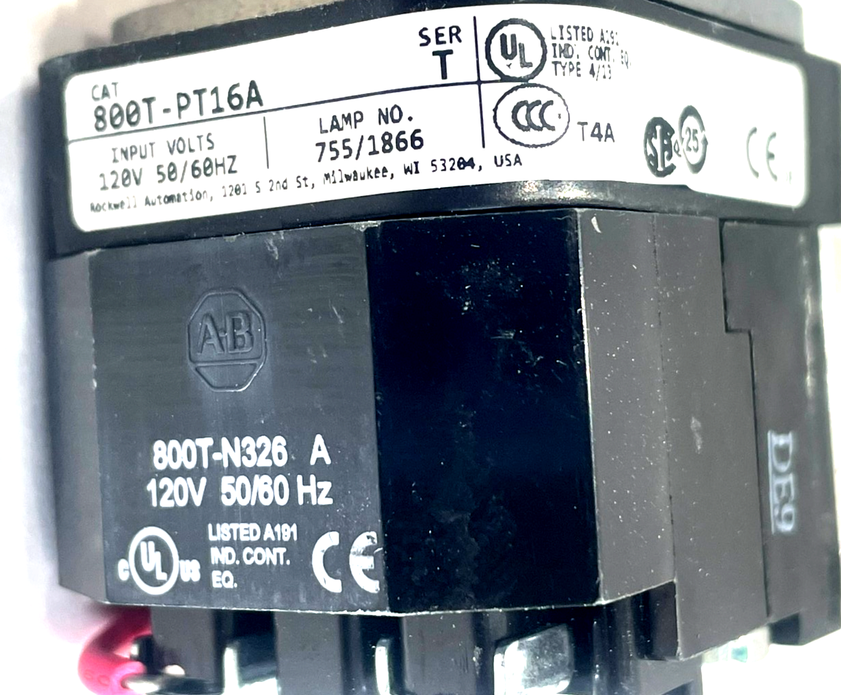 LOT OF 2 ALLEN BRADLEY 800T-PT16A PILOT LIGHT 800TPT16A 120V 50/60 NEW ...