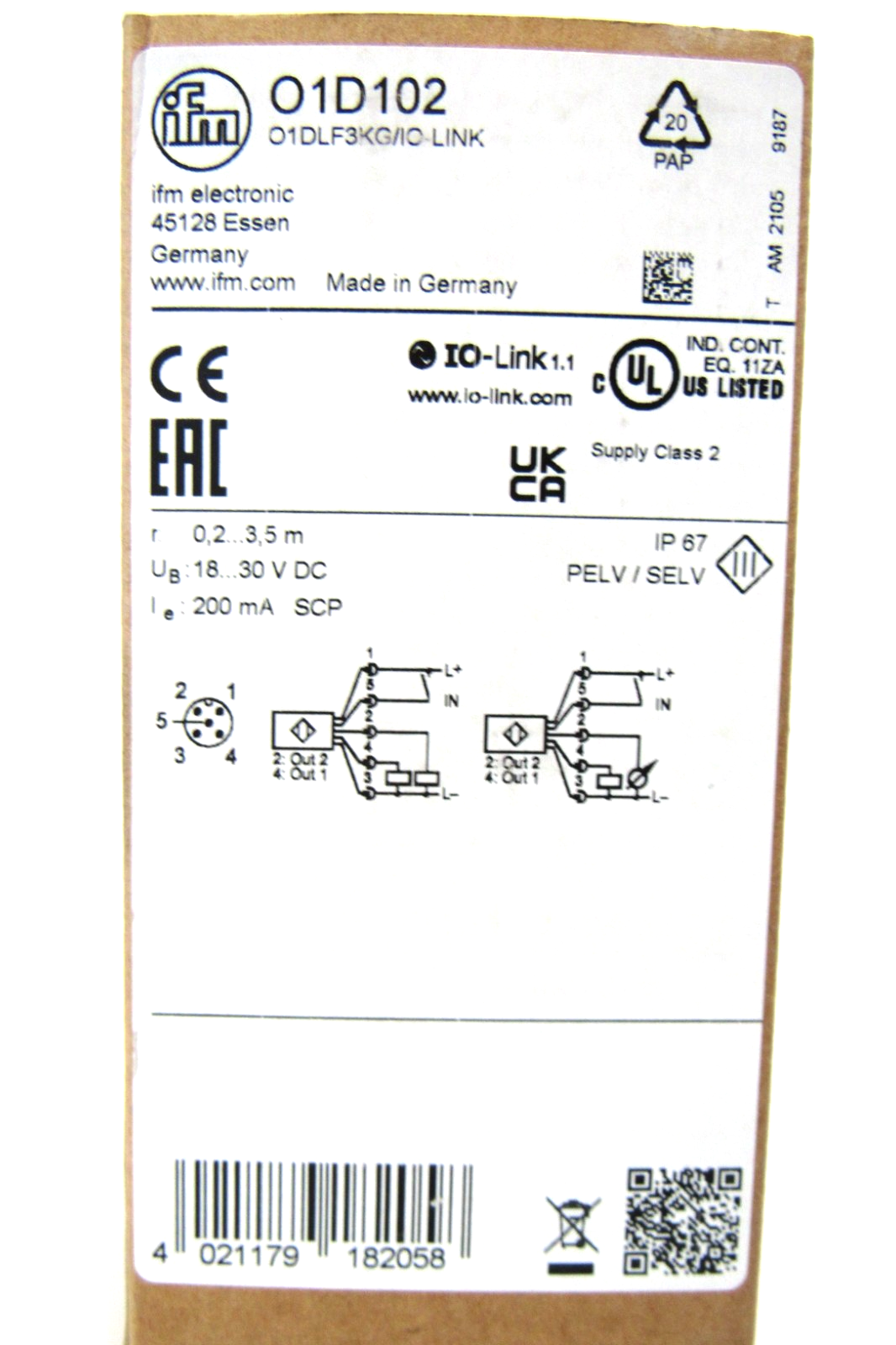 NEW IFM EFECTOR O1DLF3KG/IO-LINK PHOTOELECTRIC SENSOR O1D102 ...