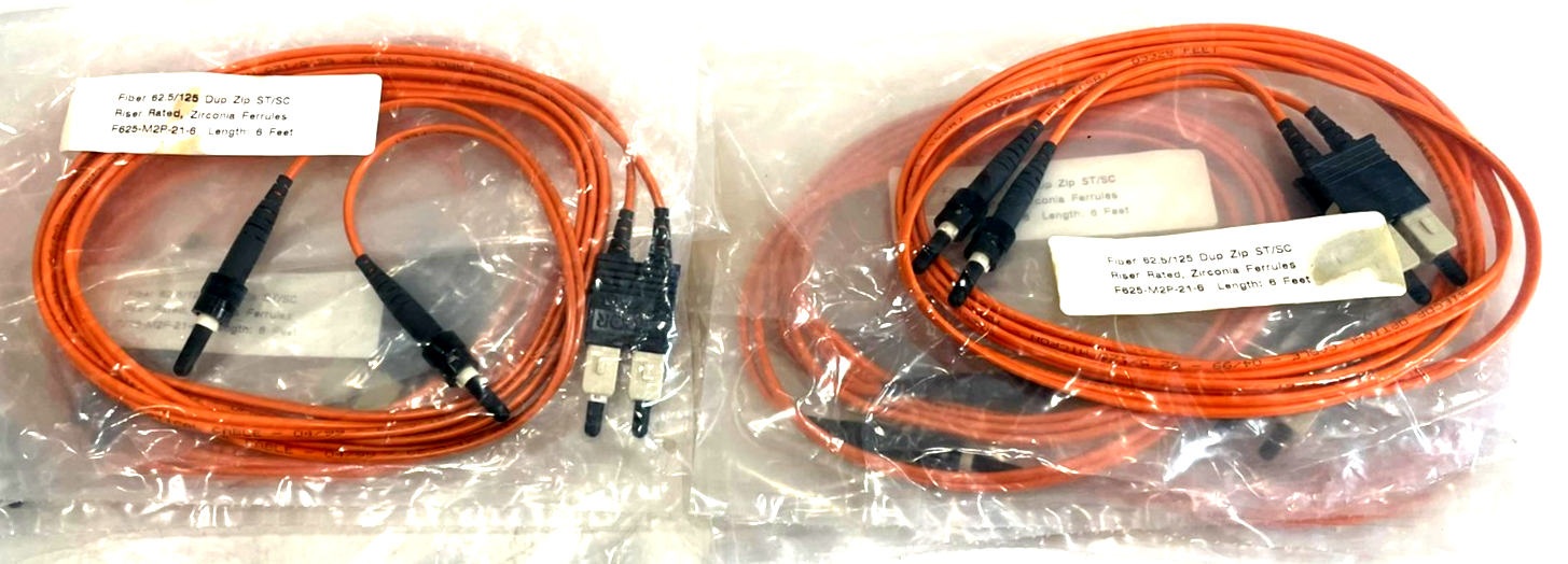 NEW SIECOR ST/SC FIBER OPTIC CABLE 62.5/125 6FT. LOT OF 6 - SB ...