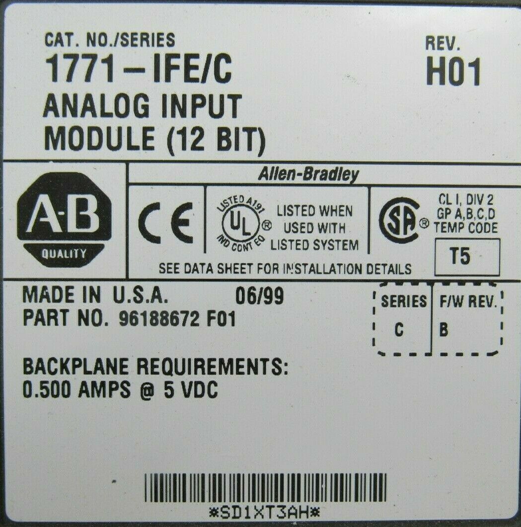 USED ALLEN BRADLEY 1771-IFE/C INPUT MODULE 1771IFEC REV H01 - SB ...