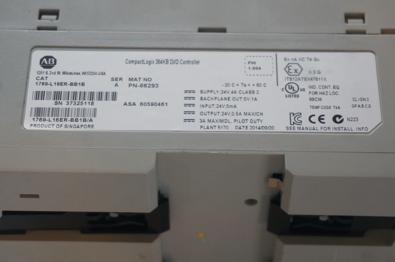ALLEN BRADLEY 1769-L16ER-BB1B COMPACTLOGIX MFG 2014 – SB Industrial ...