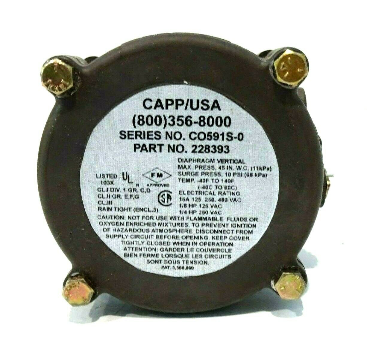 NEW CAPP / USA 228393 PRESSURE SWITCH CO591S-0 - SB Industrial Supply, Inc.