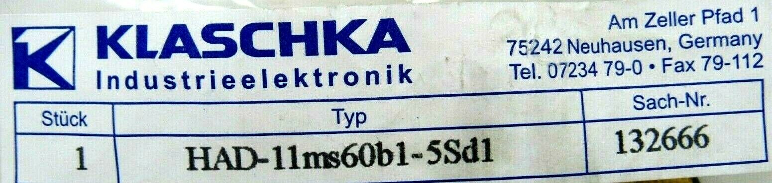 NEW KLASCHKA HAD-11MS60B1-5SD1 SENSOR HAD11MS60B15SD1 132666 - SB ...