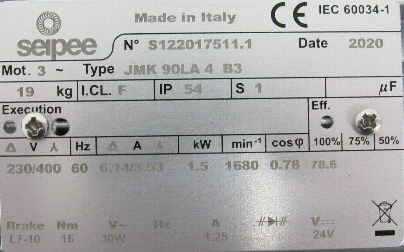 NEW SEIPEE JMK-90LA-4-B3 MOTOR 230/400V 1.5KW JMK90LA4B3 IEC60034-1 ...