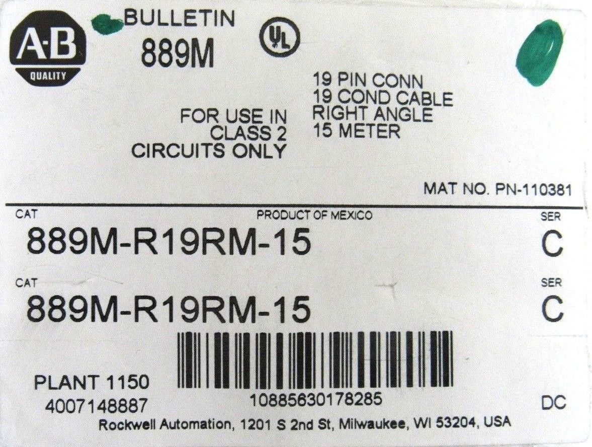 NEW ALLEN BRADLEY 889M-R19RM-15 CORDSET 889MR19RM15 19 PIN RIGHT ANGLE ...