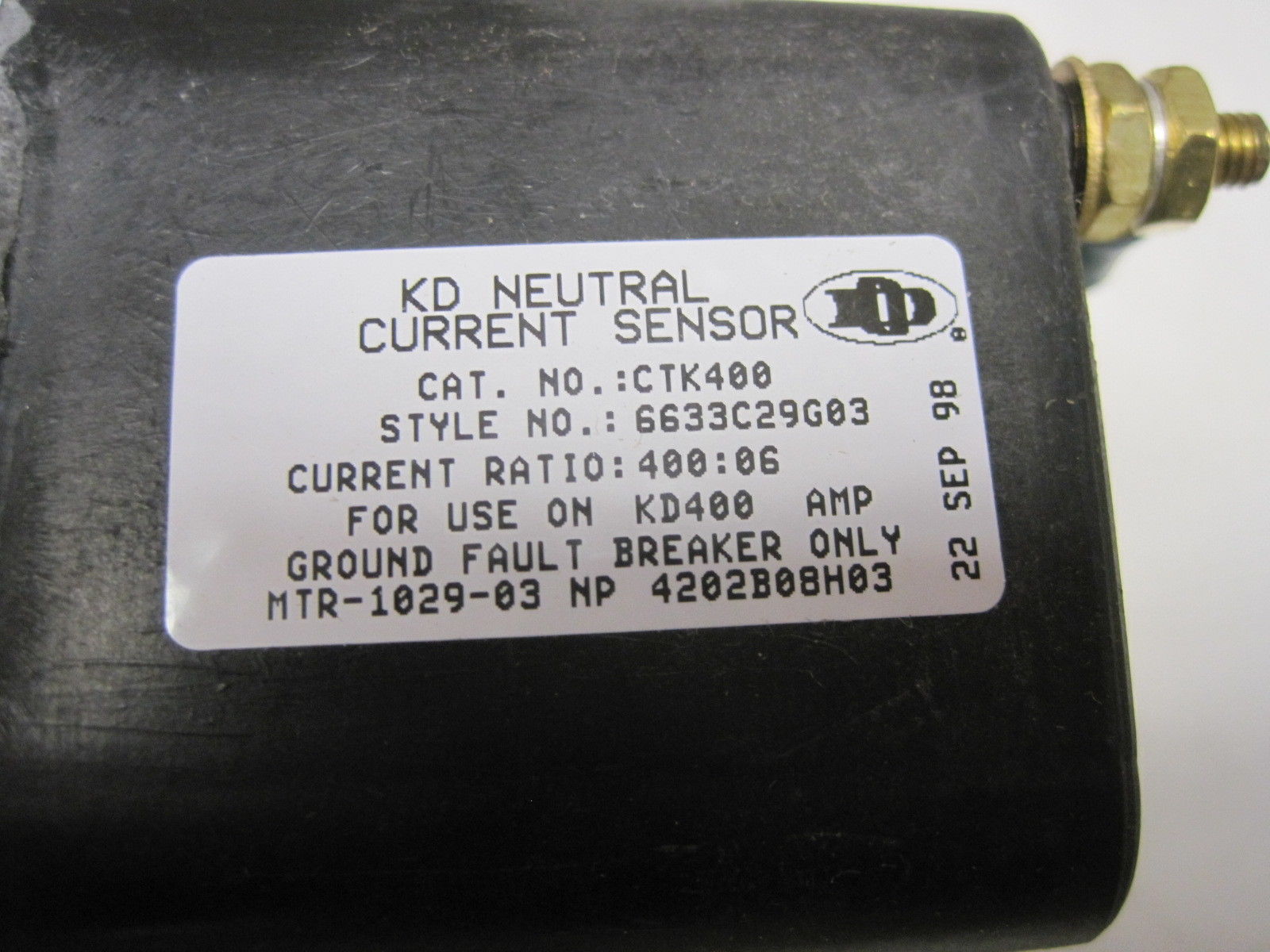 NEW CUTLER HAMMER CTK400 NEUTRAL CURRENT SENSOR - SB Industrial Supply ...