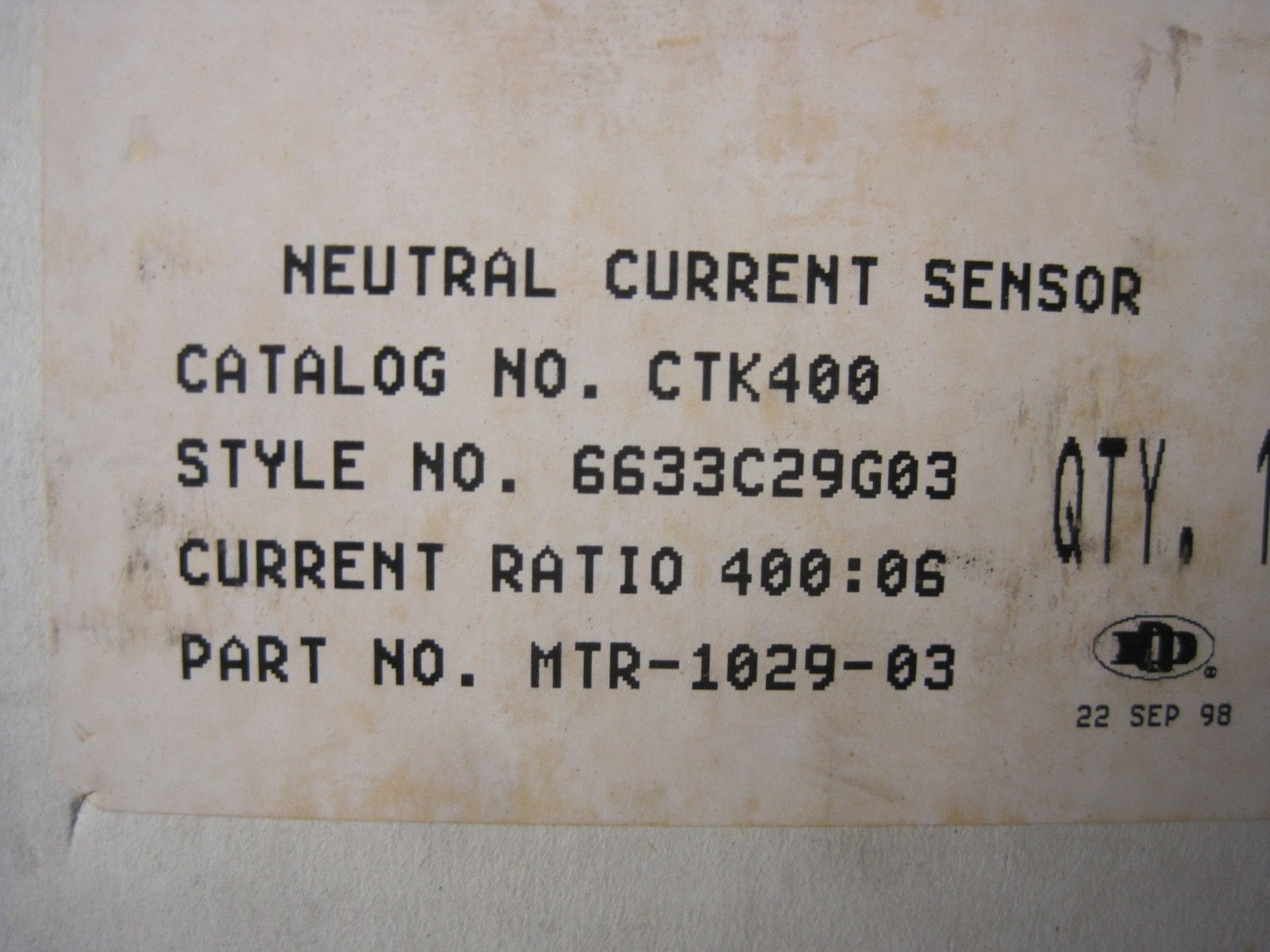NEW CUTLER HAMMER CTK400 NEUTRAL CURRENT SENSOR - SB Industrial Supply ...