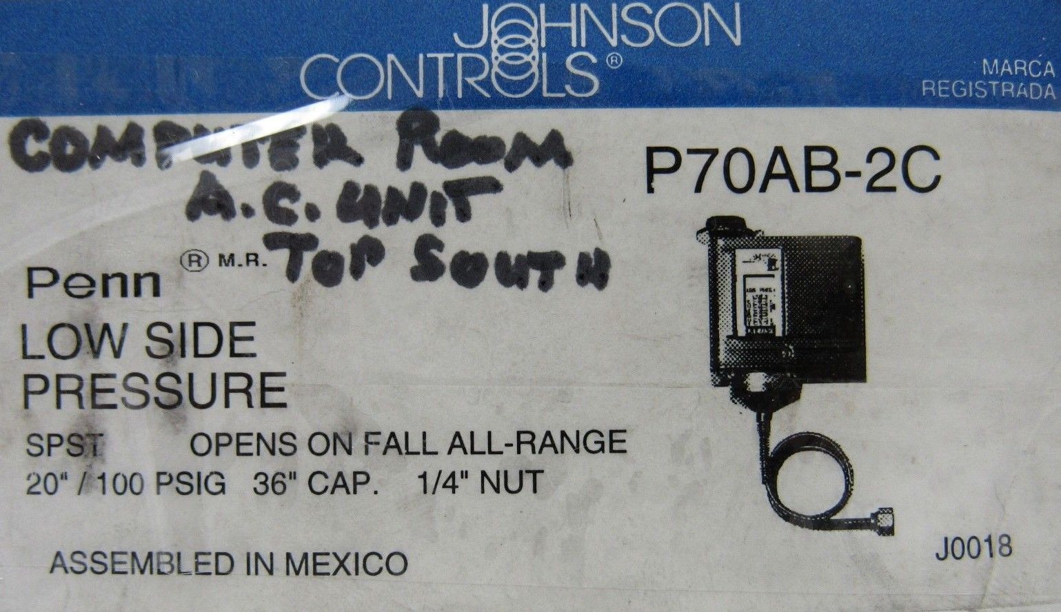NEW JOHNSON CONTROLS P70AB-2C LOW SIDE PRESSURE CONTROL P70AB2C - SB ...