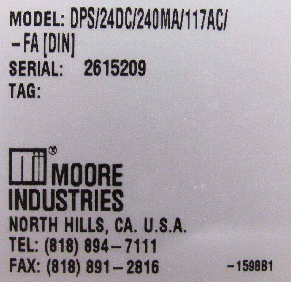 NEW MOORE INDUSTRIES DPS/24DC/240MA/117AC-FA POWER SUPPLY ...