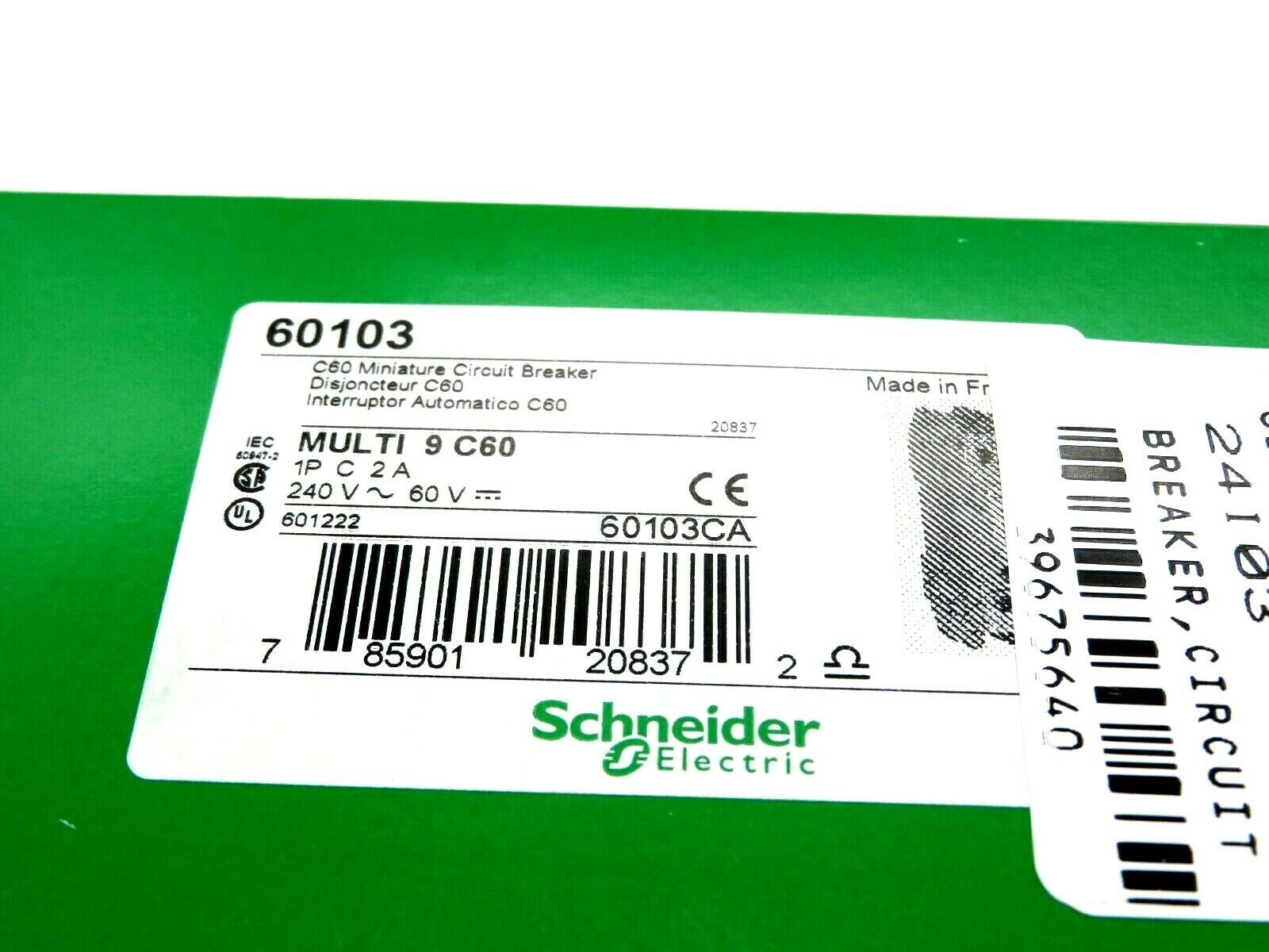 NEW SCHNEIDER ELECTRIC 60103 MINIATURE CIRCUIT BREAKER 1P 2A - SB ...