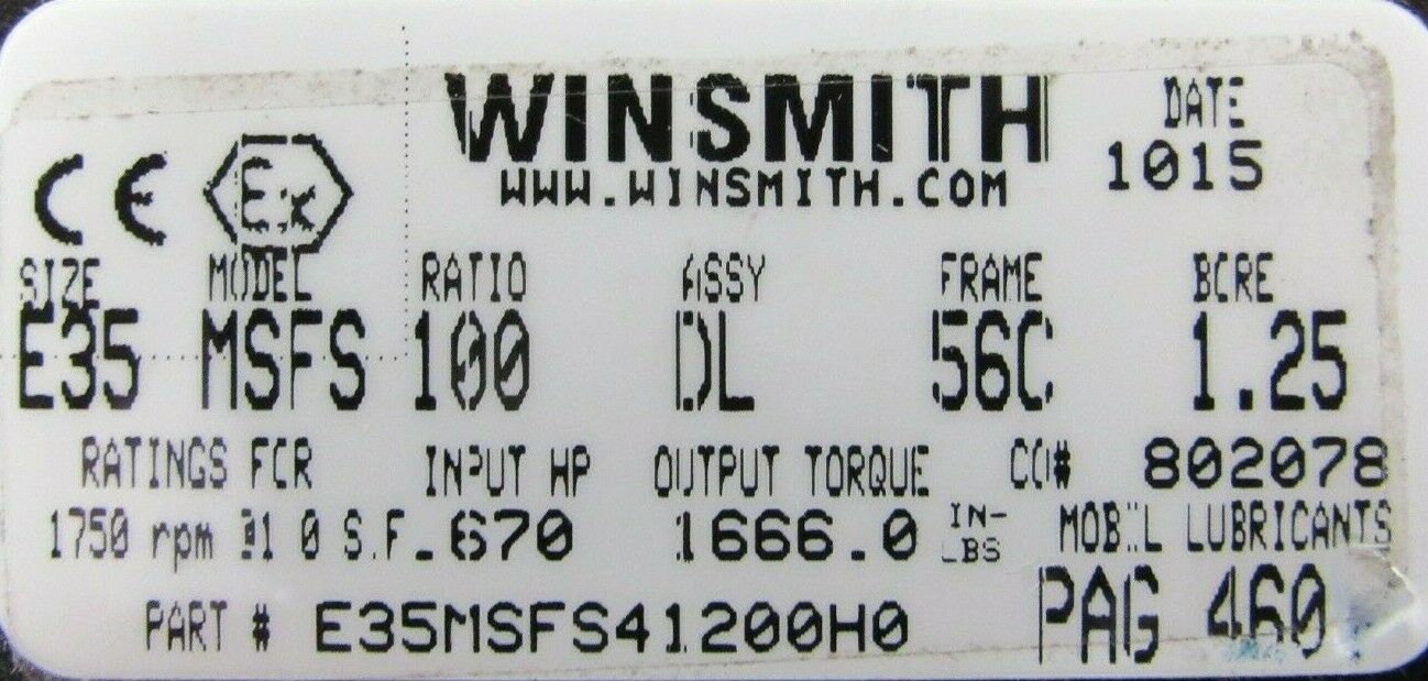 NEW WINSMITH E35MSFS41200H0 GEAR REDUCER 56C BORE 1.25" 100:1 - SB ...