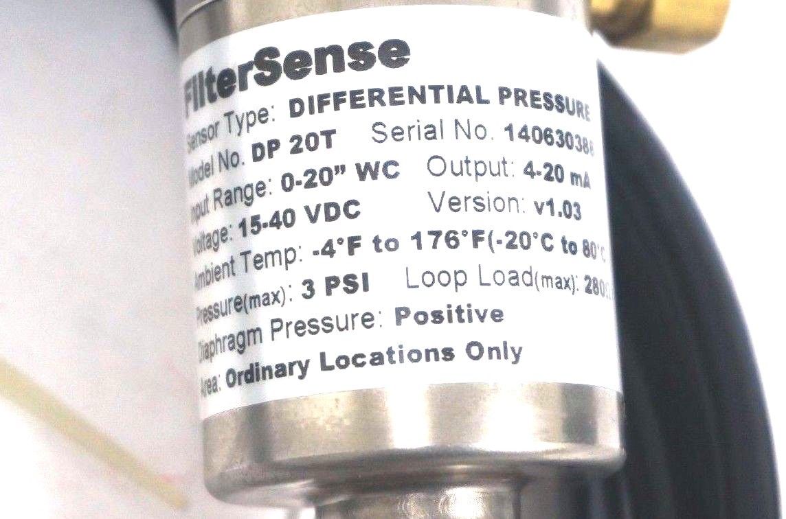 NEW FILTERSENSE DP-20T DIFFERENTIAL PRESSURE SENSOR DP20T - SB ...