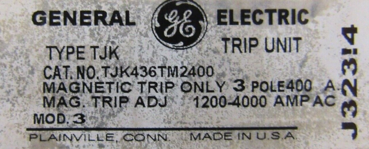 NEW GE TJK436TM2400 TRIP UNIT 400A 3 POLE MODEL 3 - SB Industrial ...