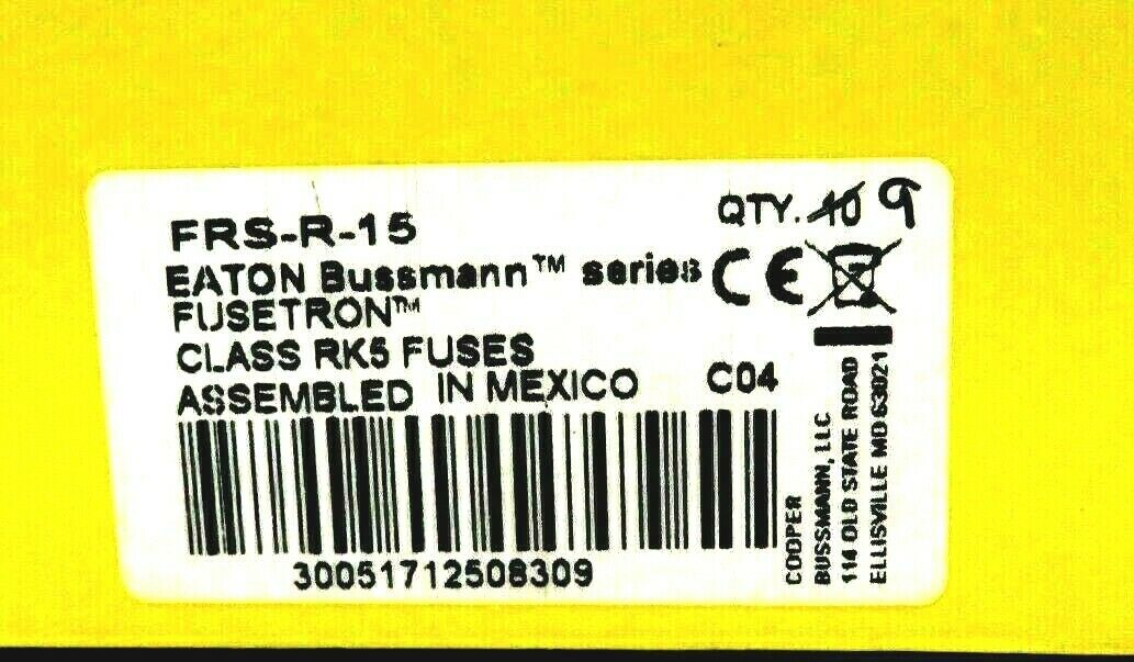 NEW LOT OF 9 BUSSMANN FRS-R-15 CLASS RK5 FUSES FRSR15 - SB Industrial ...