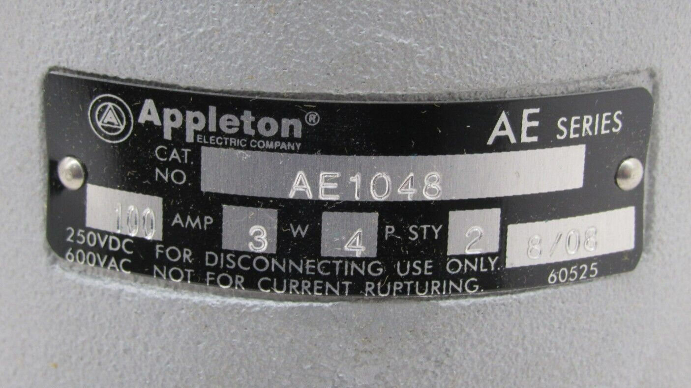 NEW APPLETON AE1048 SCREW CAP RECEPTACLE 100AMP - SB Industrial Supply ...