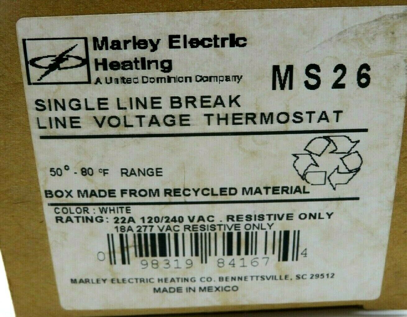 NEW MARLEY ELECTRIC HEATING MS26 SINGLE LINE BREAK LINE VOLTAGE ...
