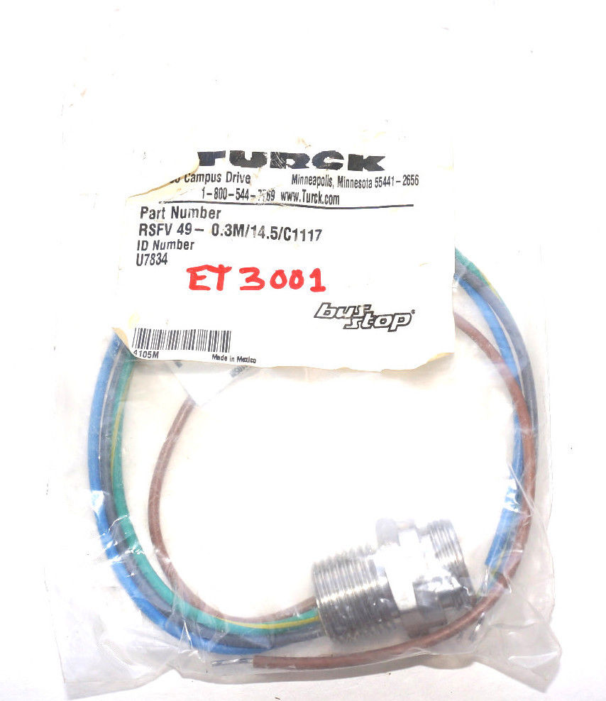 NEW TURCK RSFV-49-0.3M/14.5/C1117 RECEPTACLE U7834 RSFV4903M145C1117 ...