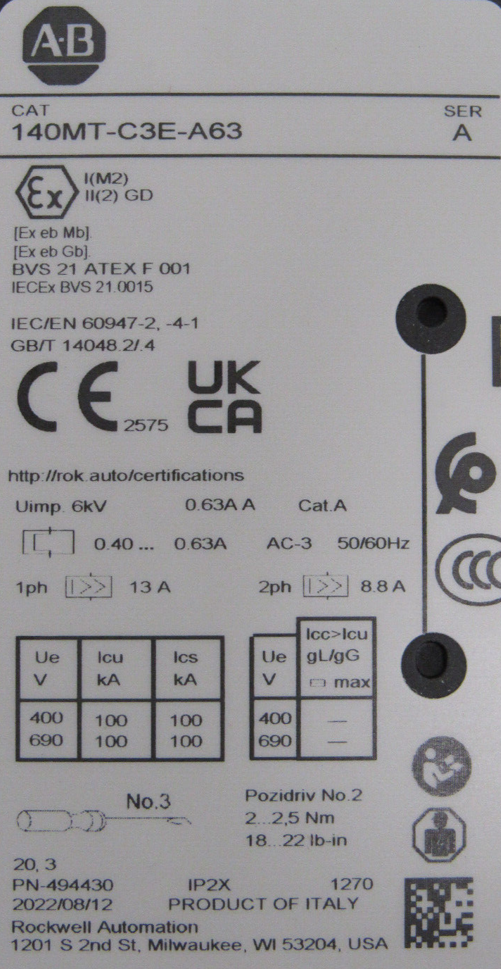 140MT-C3E-A63 MOTOR PROTECTION CIRCUIT BREAKER SER.A NEW SURPLUS - SB ...