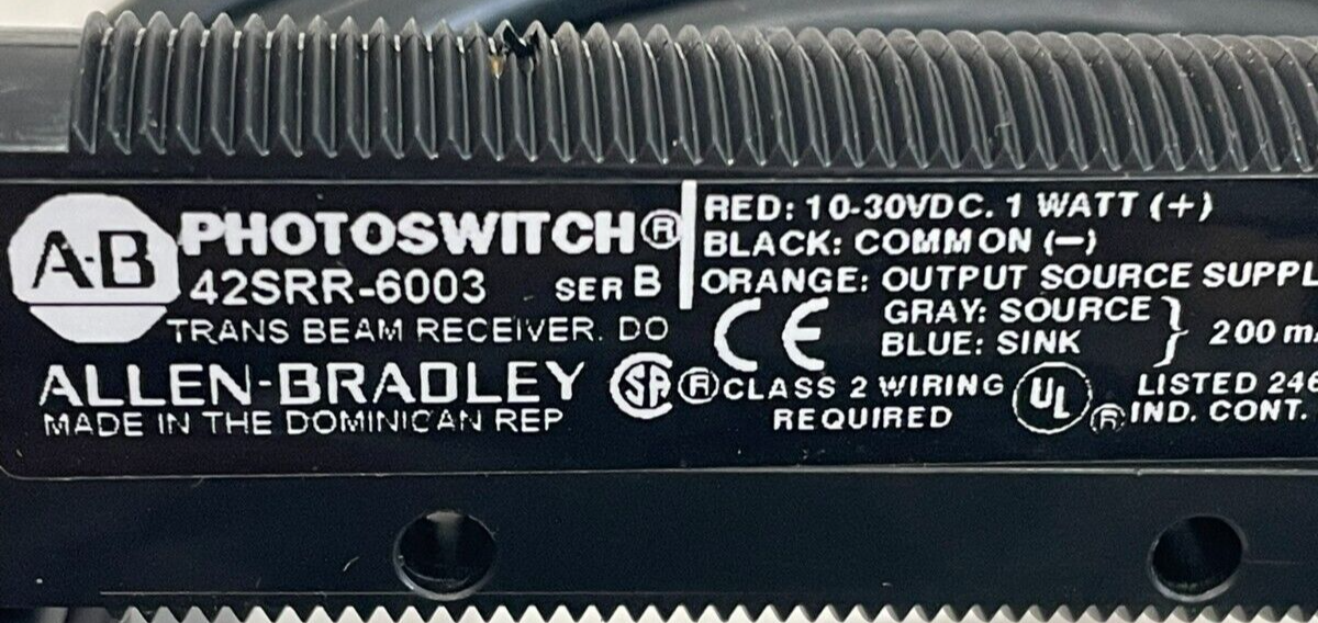 A / B 42SRR-6003 PHOTOELECTRIC SENSOR SERIES B 42SRR6003 NEW, SURPLUS ...