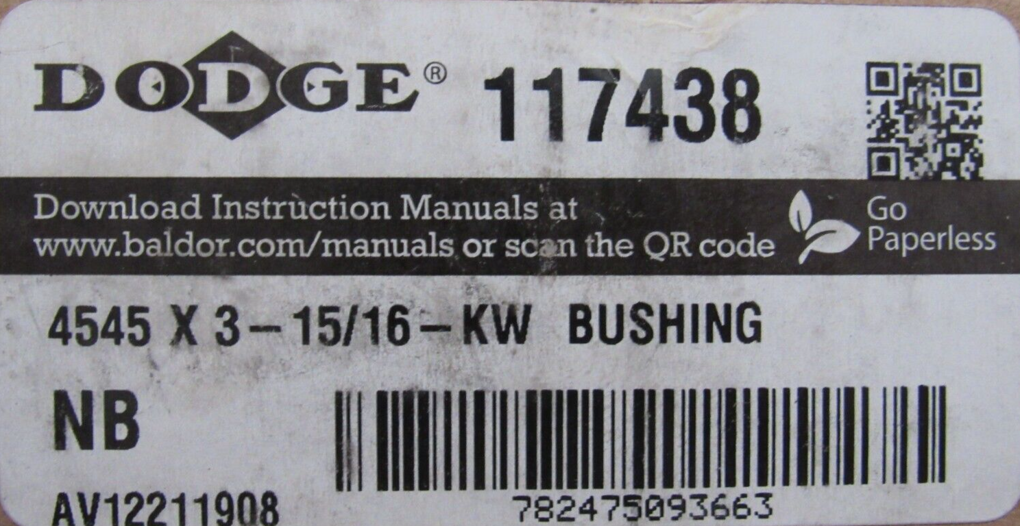 NEW DODGE 117438 TAPER-LOCK BUSHING 4545 X 3-15/16-KW - SB Industrial ...