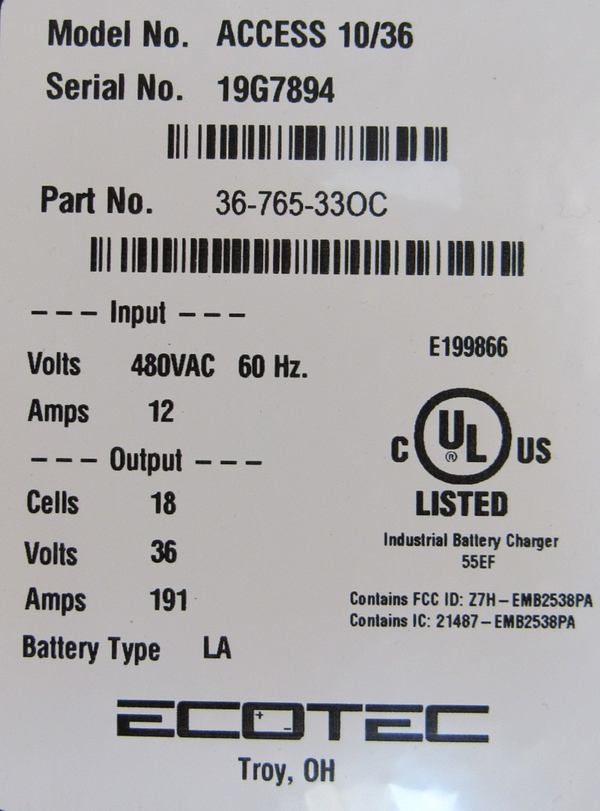 NEW ECOTEC ACCESS 10/36 BATTERY CHARGER 191 AMP 36V 36-765-330C - SB ...