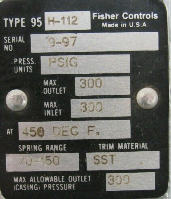 NEW FISHER CONTROLS 95H-112 PRESSURE REGULATOR 95H112 - SB Industrial ...