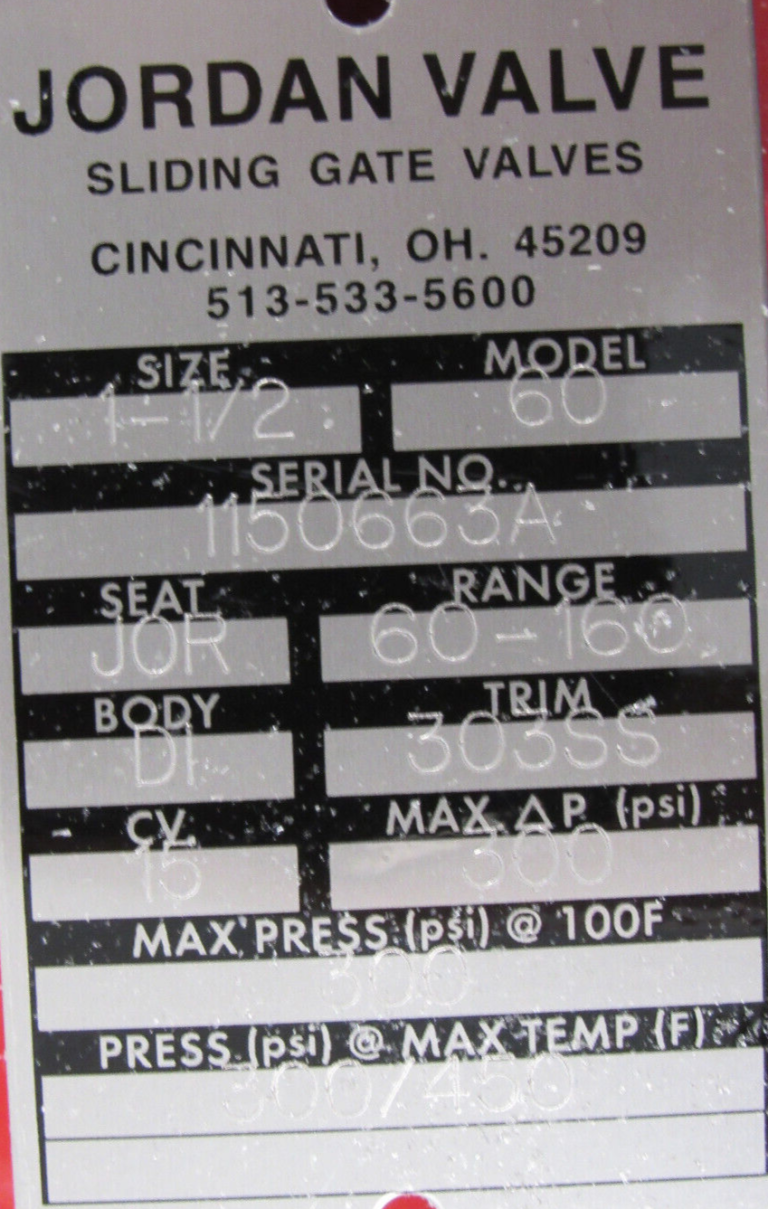 NEW JORDAN VALVE MODEL 60 PRESSURE VALVE 1-1/2" 60-160PSI - SB ...