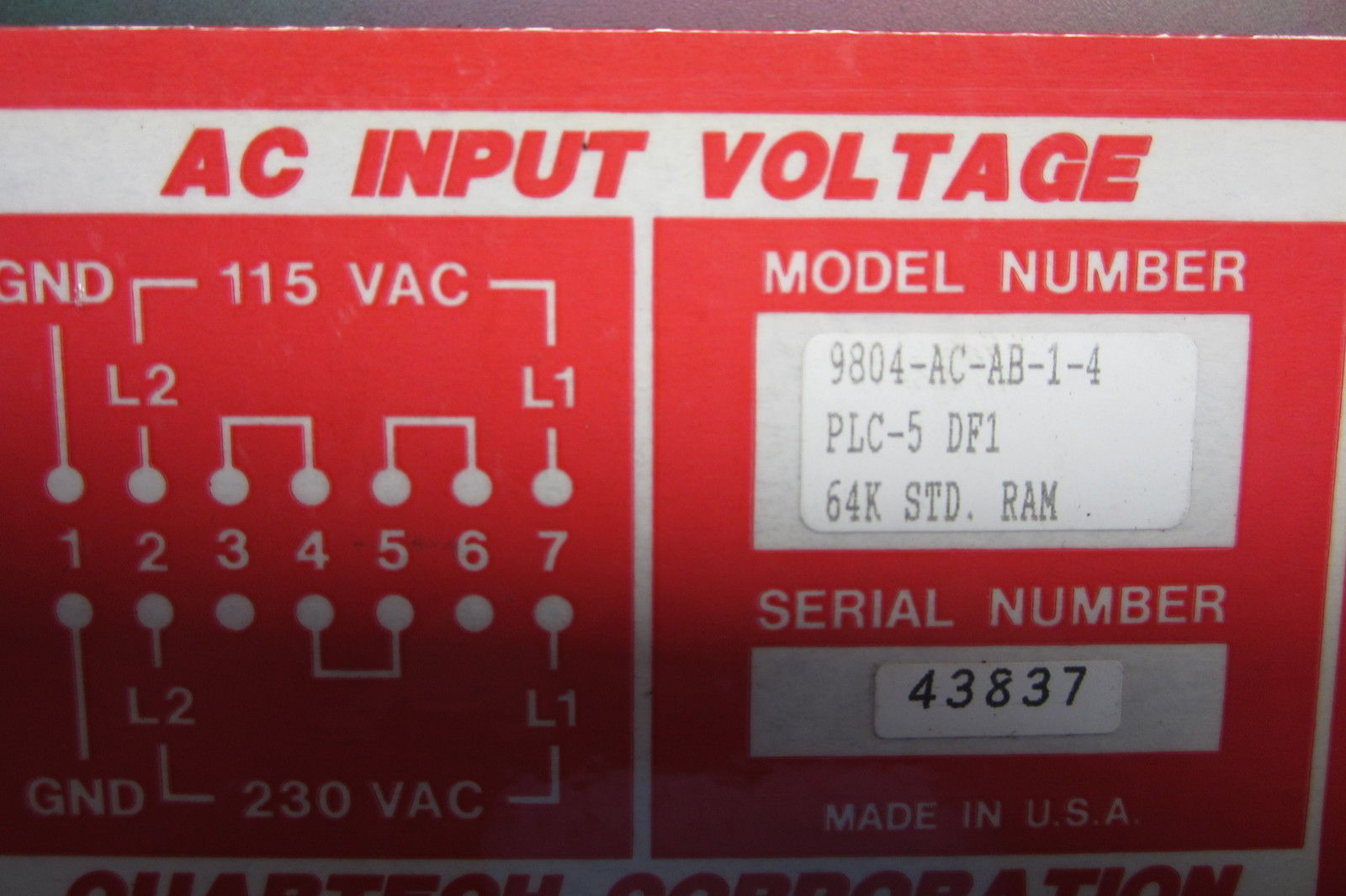 NEW QUARTECH 9804-AC-AB-1-4 INTERFACE PANEL 9804ACAB14 - SB Industrial ...