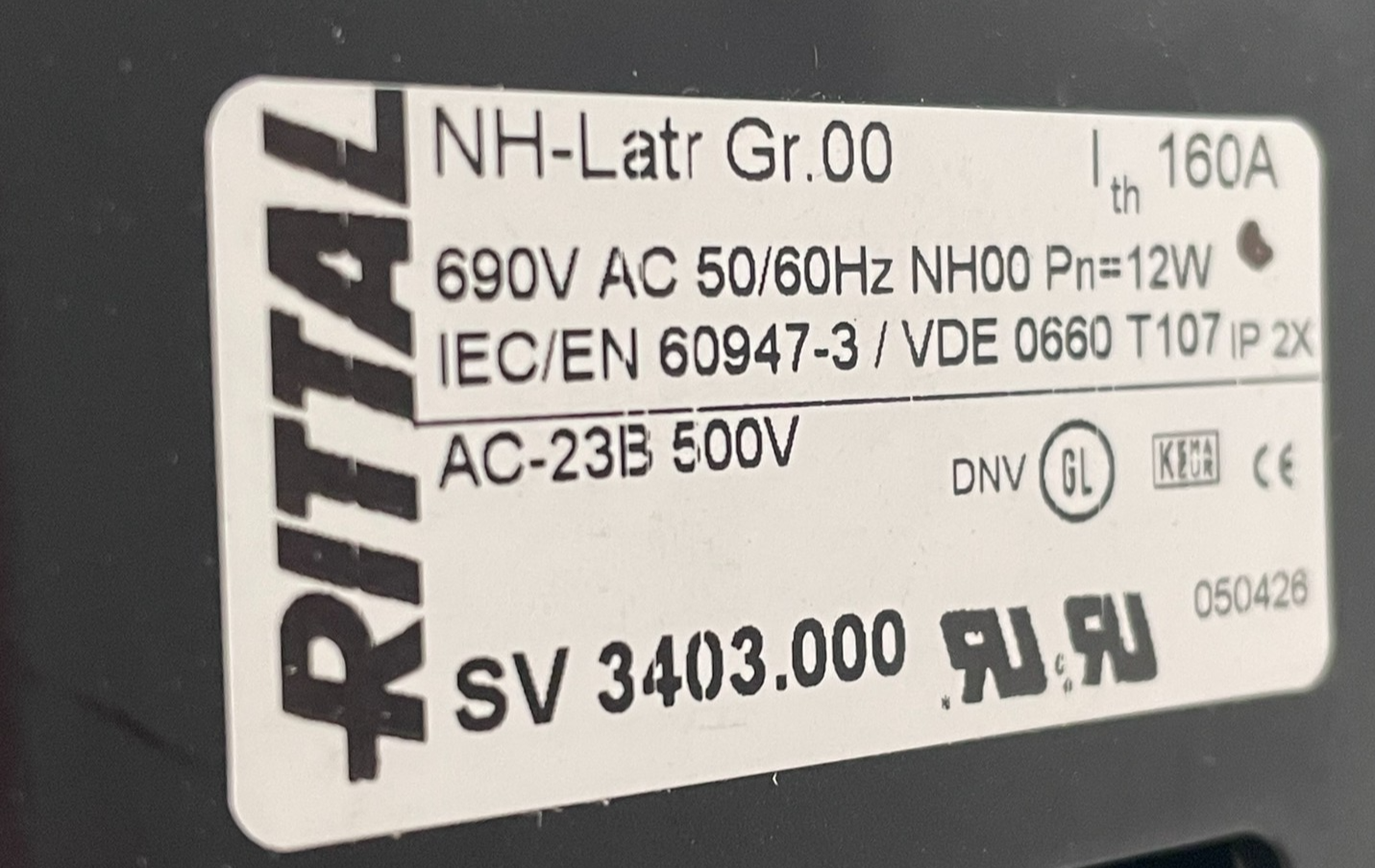 NEW RITTAL 3403.000 FUSE SWITCH SIZE 00 160A 690V AC - SB Industrial ...