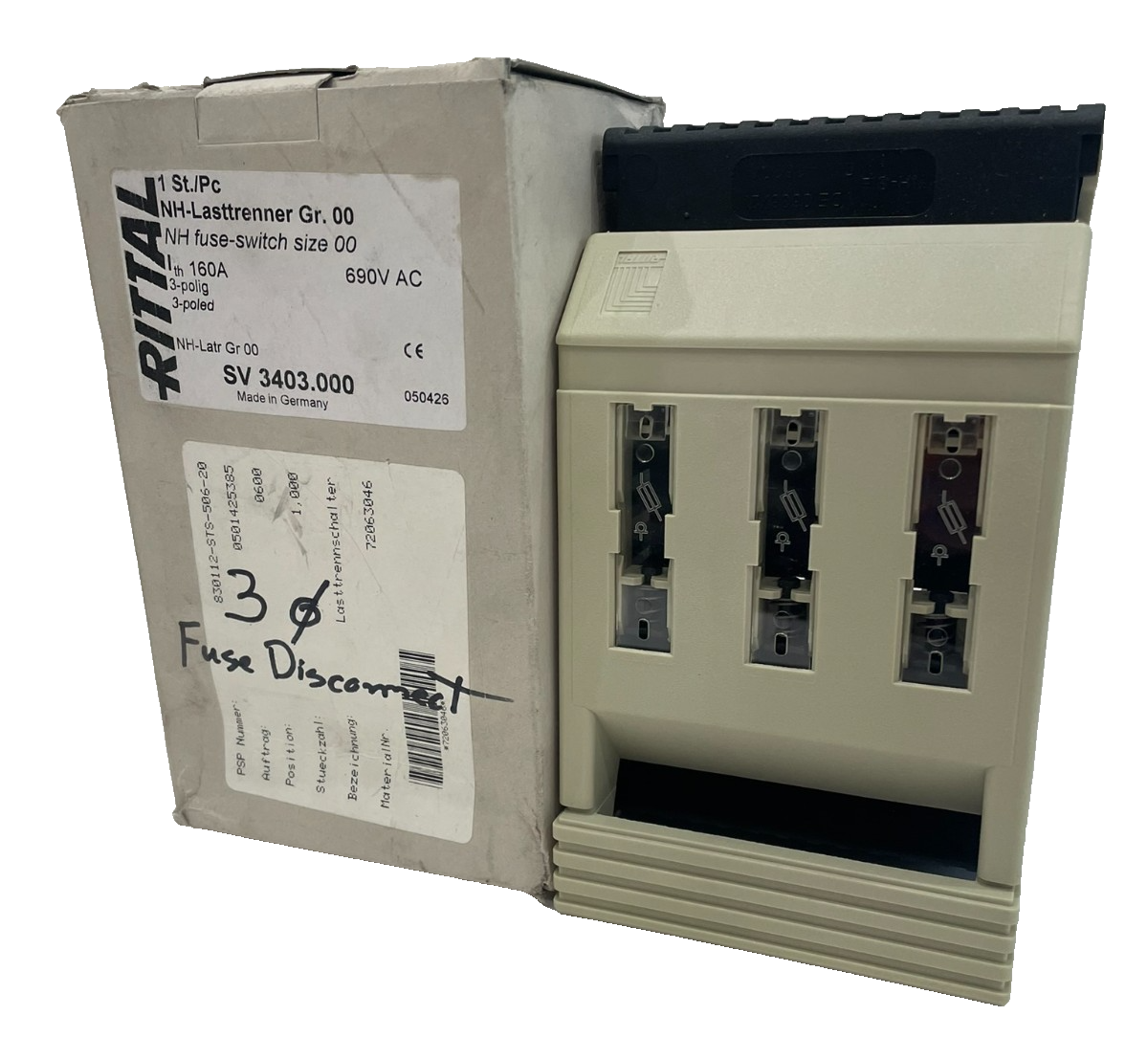 NEW RITTAL 3403.000 FUSE SWITCH SIZE 00 160A 690V AC - SB Industrial ...