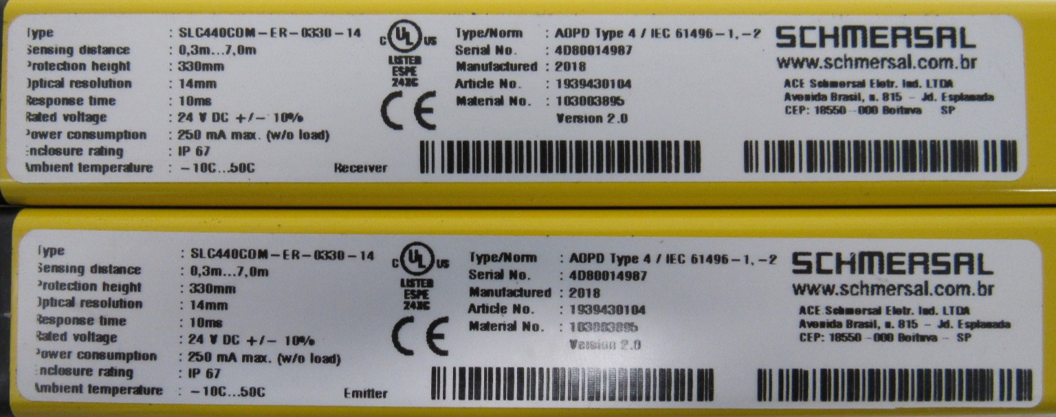 NEW SCHMERSAL SLC440C0M-ER-0330-14 SAFETY LIGHT CURTAIN SET 1939430104 ...