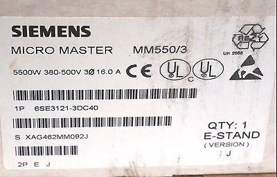 NEW SIEMENS 6SE3121-3DC40 MICROMASTER MM550/3, 5500W, 380-500V ...