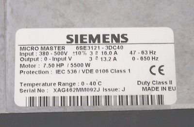NEW SIEMENS 6SE3121-3DC40 MICROMASTER MM550/3, 5500W, 380-500V ...
