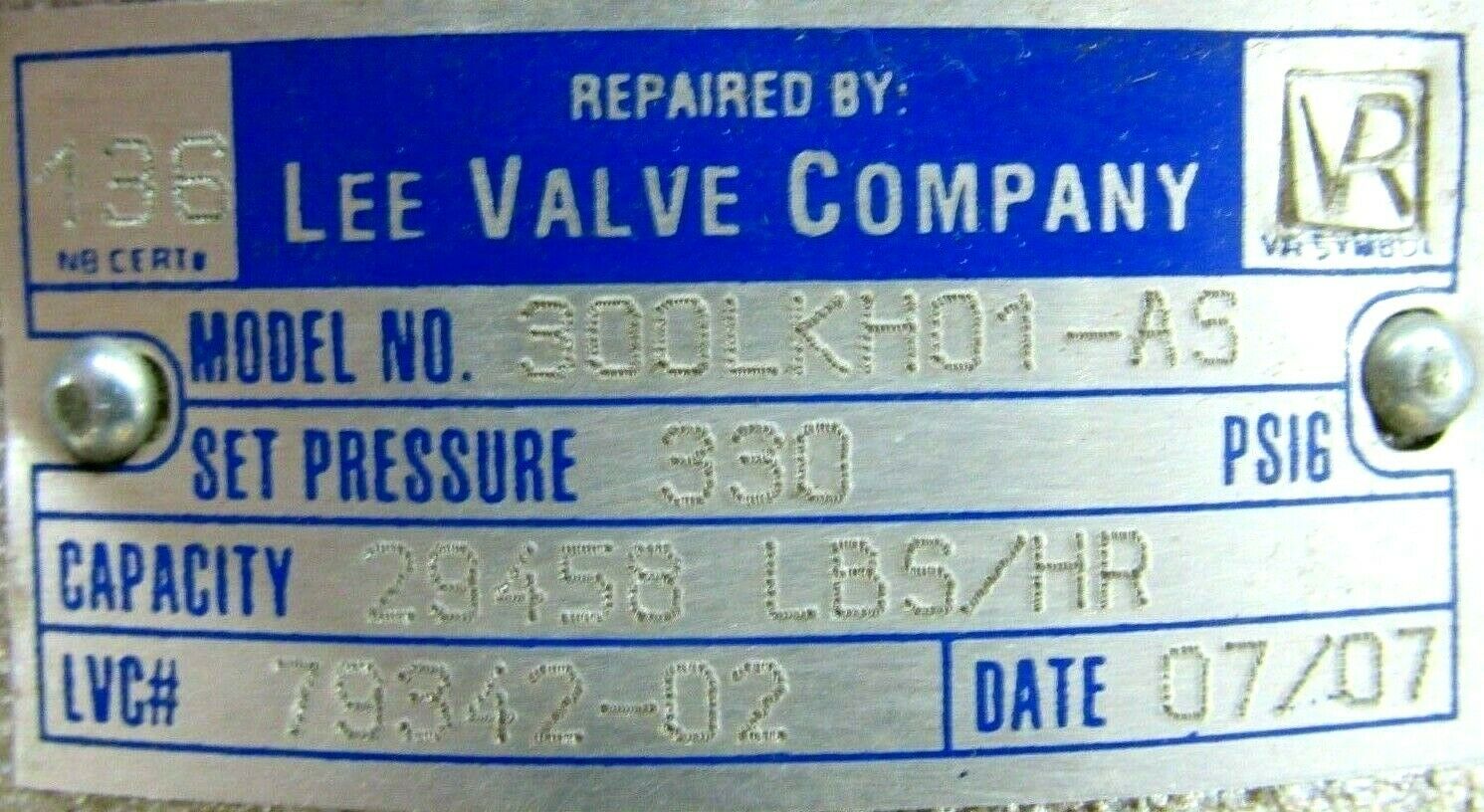 REFURBISHED KUNKLE 300LKH01-AS SAFETY RELIEF VALVE SIZE 2 330PSI ...