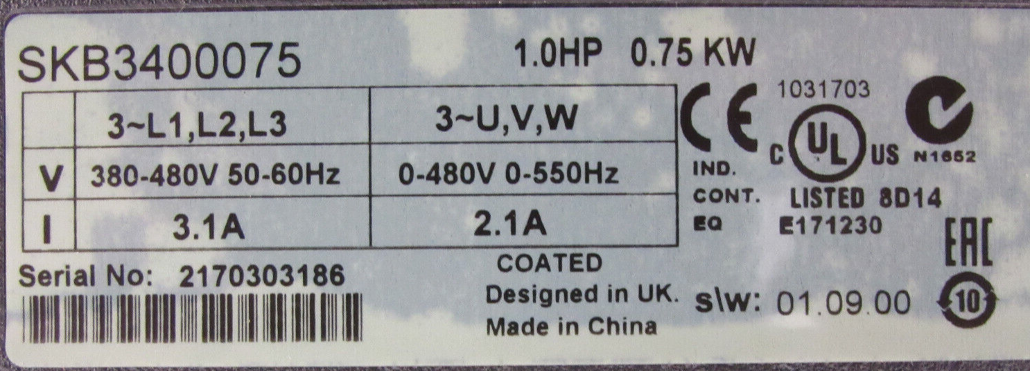 USED EMERSON SKB3400075 COMMANDER SK DRIVE 1HP - SB Industrial Supply, Inc.